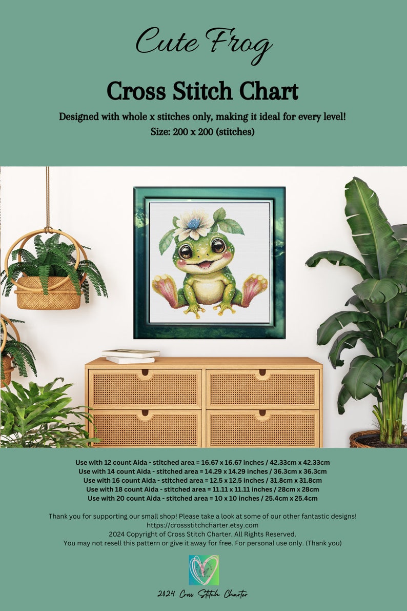 Cute Frog Cross Stitch Pattern, Green Frog Cross Stitch Chart, Funny ...