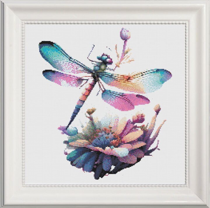 Dragonfly Cross Stitch Pattern, Instant PDF Download, Insect Watercolor ...