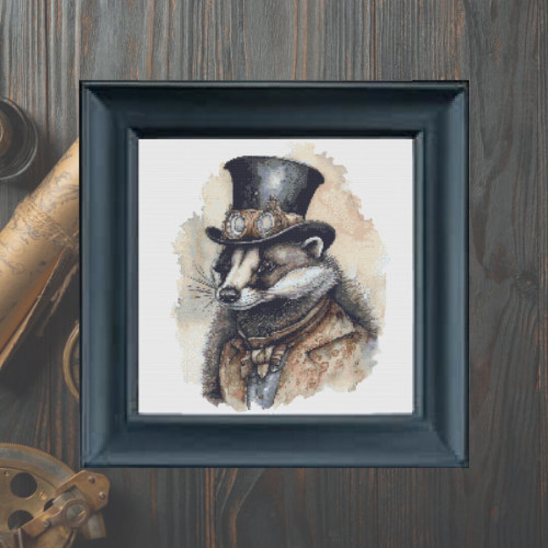 Steampunk Badger Cross Stitch Pattern, Steampunk Animals, Hand ...