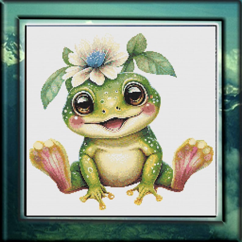 Cute Frog Cross Stitch Pattern, Green Frog Cross Stitch Chart, Funny ...
