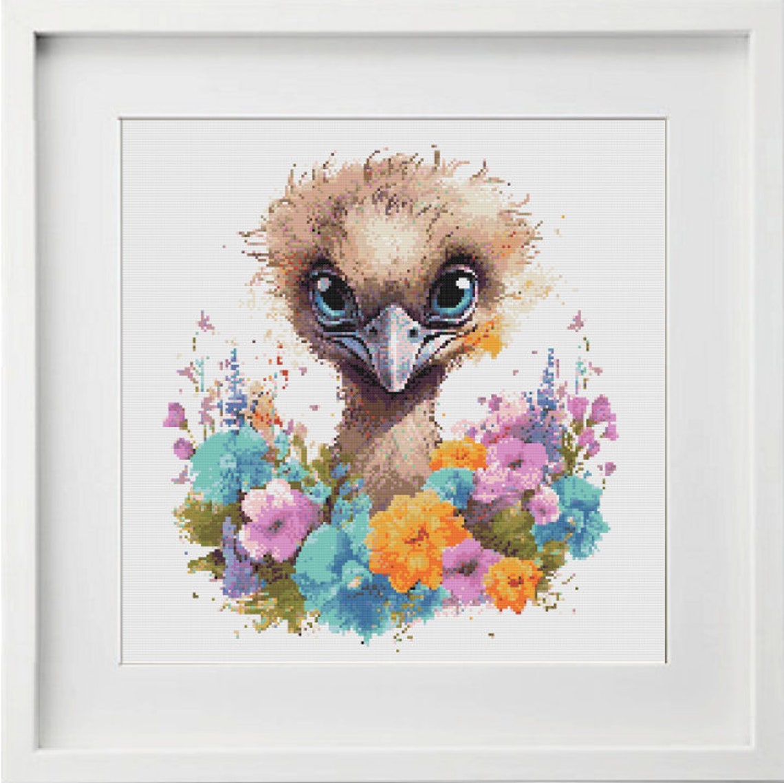 Baby Ostrich With Flowers Cross Stitch Pattern (PDF Download) - Etsy