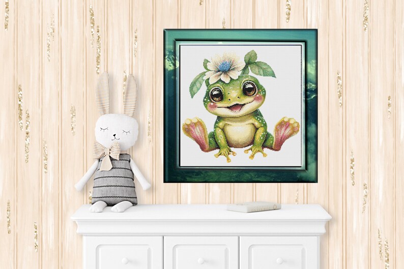 Cute Frog Cross Stitch Pattern, Green Frog Cross Stitch Chart, Funny ...