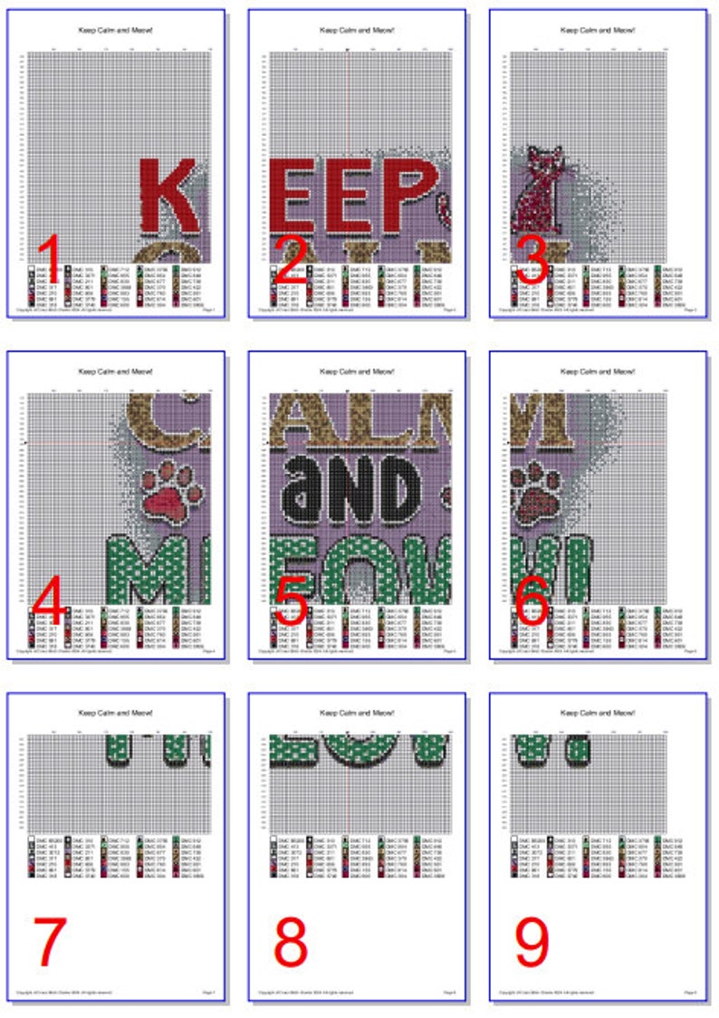 Keep Calm and Meow Cross Stitch Pattern, Chart, Hand Embroidery ...