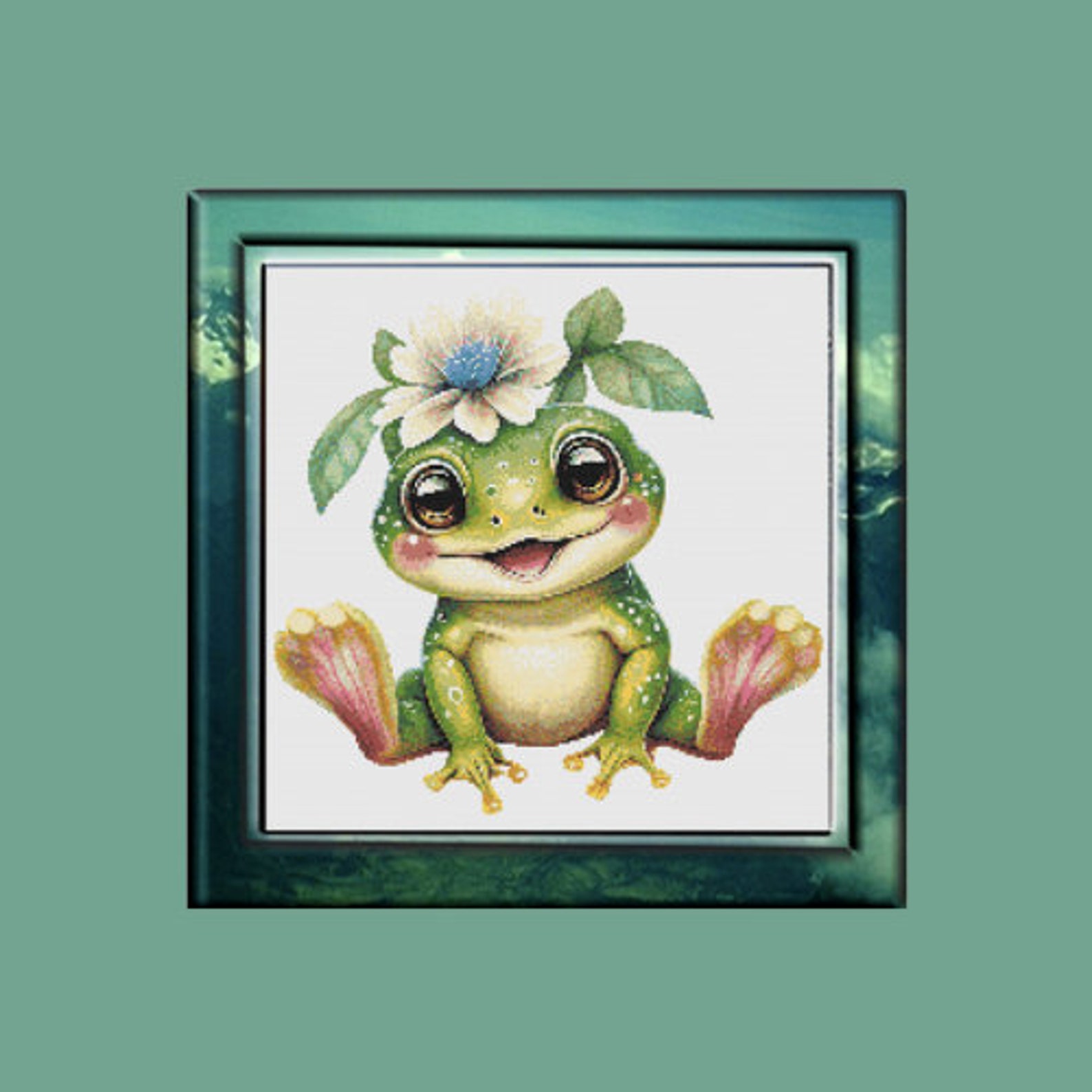 Cute Frog Cross Stitch Pattern, Green Frog Cross Stitch Chart, Funny ...