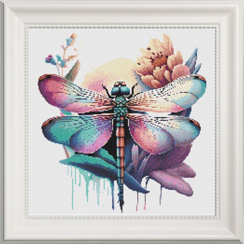 Dragonfly Cross Stitch Pattern, Instant PDF Download, Insect Watercolor ...