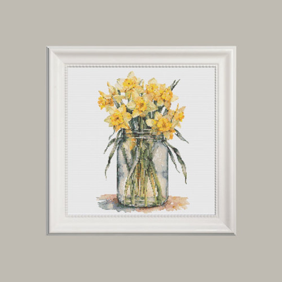 Daffodils in Watercolor Cross Stitch Pattern, Instant PDF Download ...