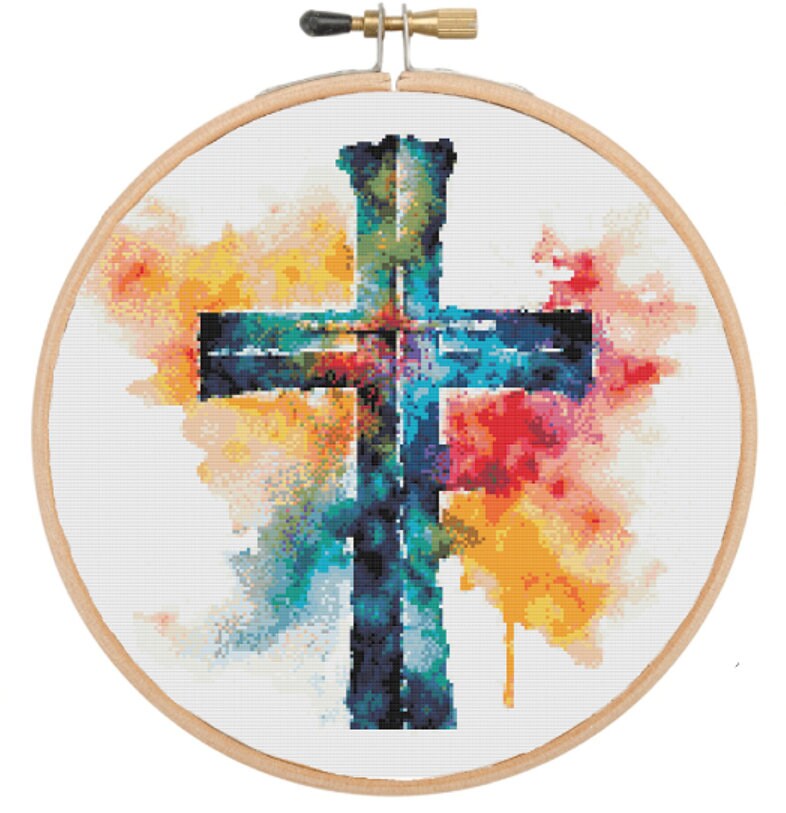 Christian Cross Cross Stitch Pattern, Instant PDF Download, Watercolour ...