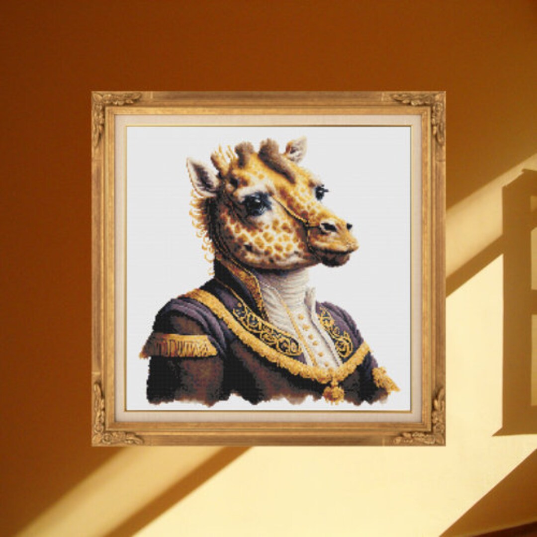 Giraffe Cross Stitch Pattern, Giraffe in Uniform, Safari Animals ...