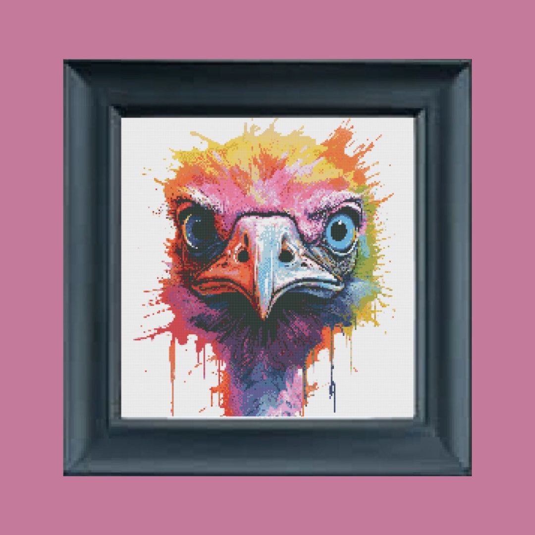 Ostrich Watercolour Cross Stitch Pattern, Chart, Hand Embroidery ...