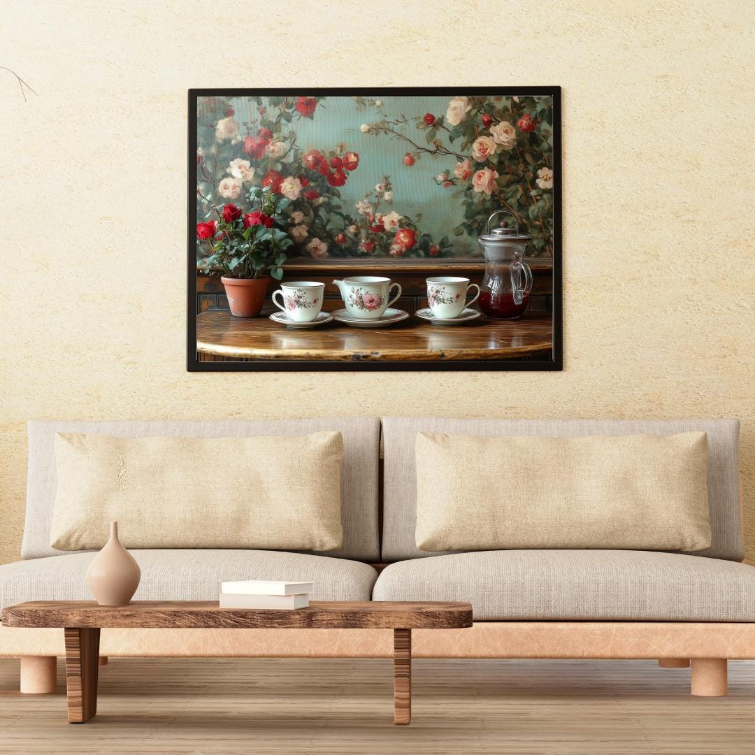 Vintage Afternoon Tea Painting | Foodie Gift | Cozy Art Print ...