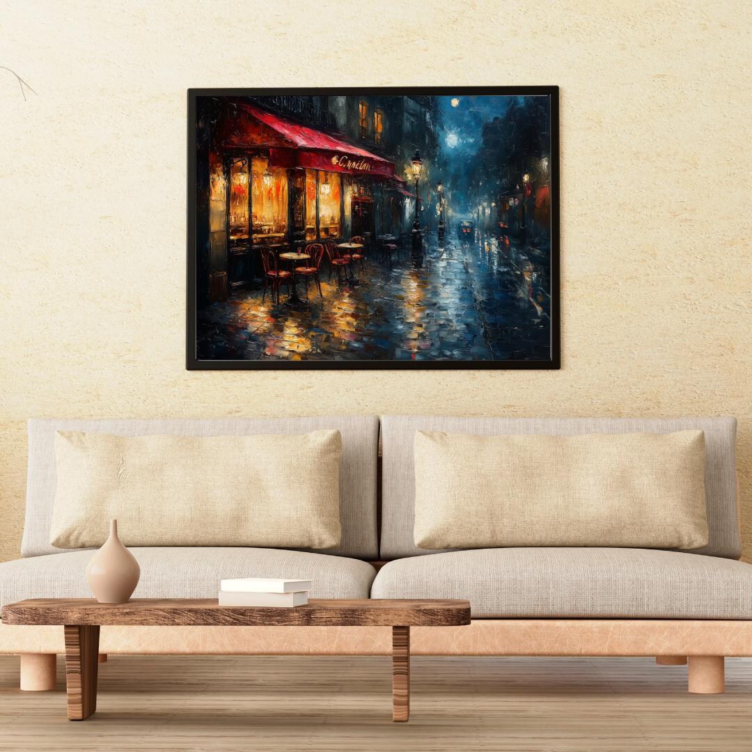 Cafe With Twinkling Sence Oil Painting | Cozy Cafe Scene Impressionist ...