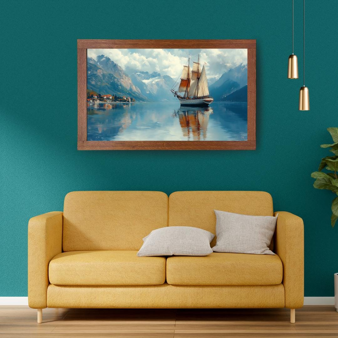Vintage Reflection Ship Wall Art | Sailing Ship Painting | Vintage ...