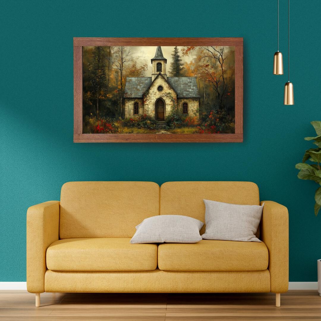 Vintage Stone Church Painting | Vintage Church Painting | Old Wooden ...