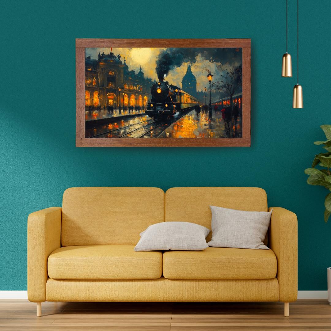 Steam Train Oil Painting | Vintage Train Painting | Train in Station ...