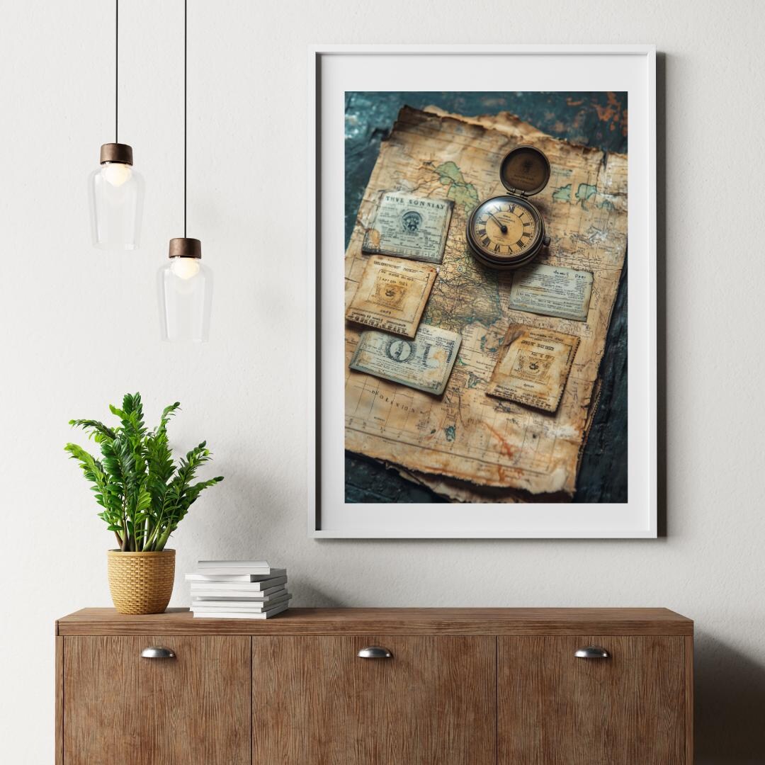 Vintage Map Oil Painting | Old Map With Compass Painting | Adventure ...