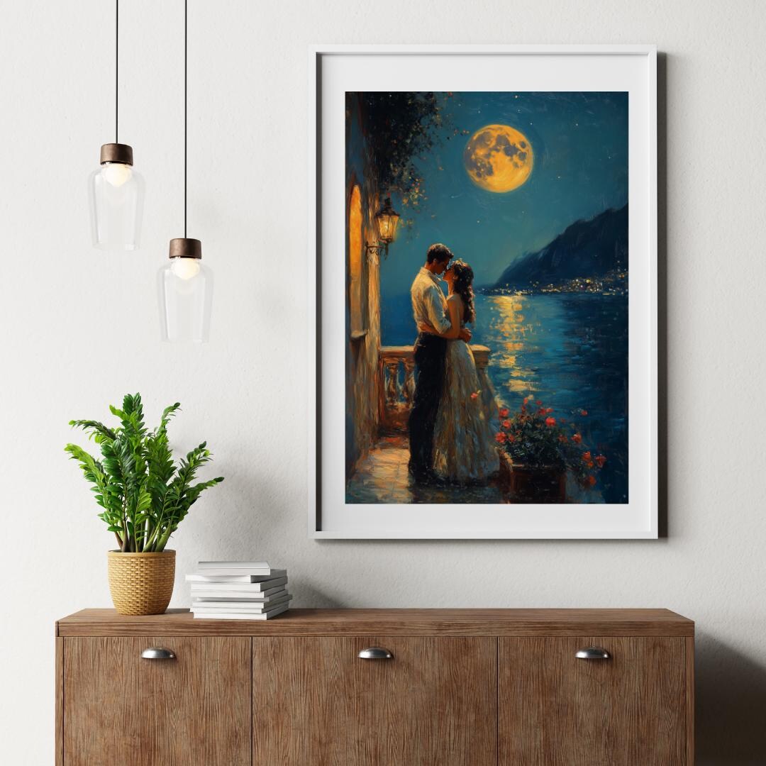 Romantic Moonlit Balcony Scene Painting | Timeless Love | Starry Night ...