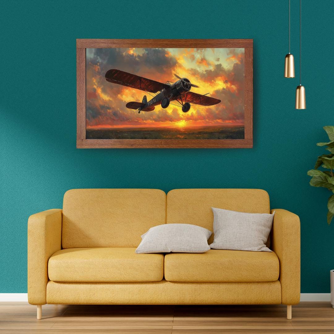 AIRPLANE CANVAS PAINTING - Travel Nursery Decor Art, Vintage Biplane ...