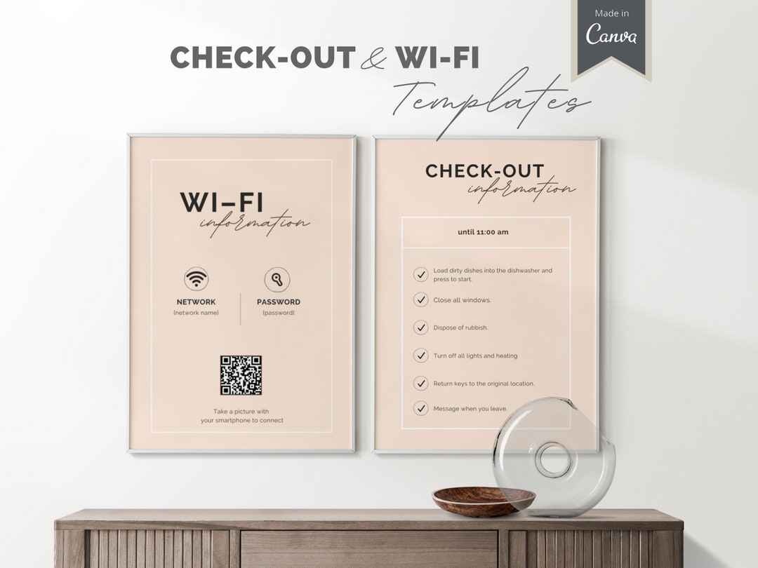 Check-out & Wi-fi Digital Templates, Printable Wi-fi and Check-out ...