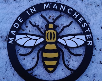 Manchester Bee Gift, Manchester Map Laser Cut Plywood Sign, Manchester ...