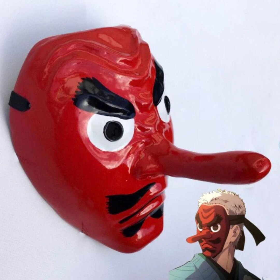 Handmade Mask Red Devil Long Nose Wooden Mask Cosplay Mask Custom Mask ...