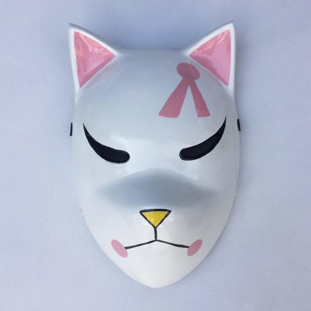 Pink Banded Kitsune Handmade Face Mask Fox Wooden Mask Cosplay Custom ...