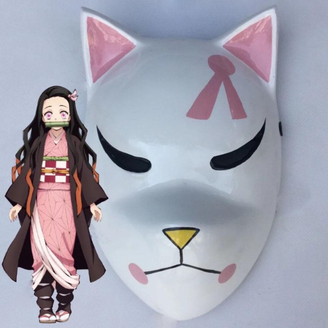 Handmade Mask Pink Banded Kitsune Mask Fox Mask Wooden Mask Cosplay ...
