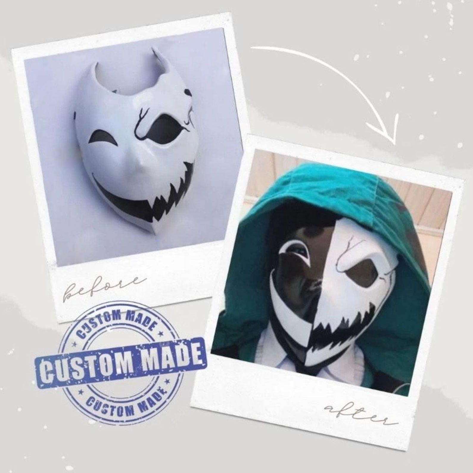 Handmade Monster Half Face Halloween Scary Mask Wooden Mask Cosplay ...