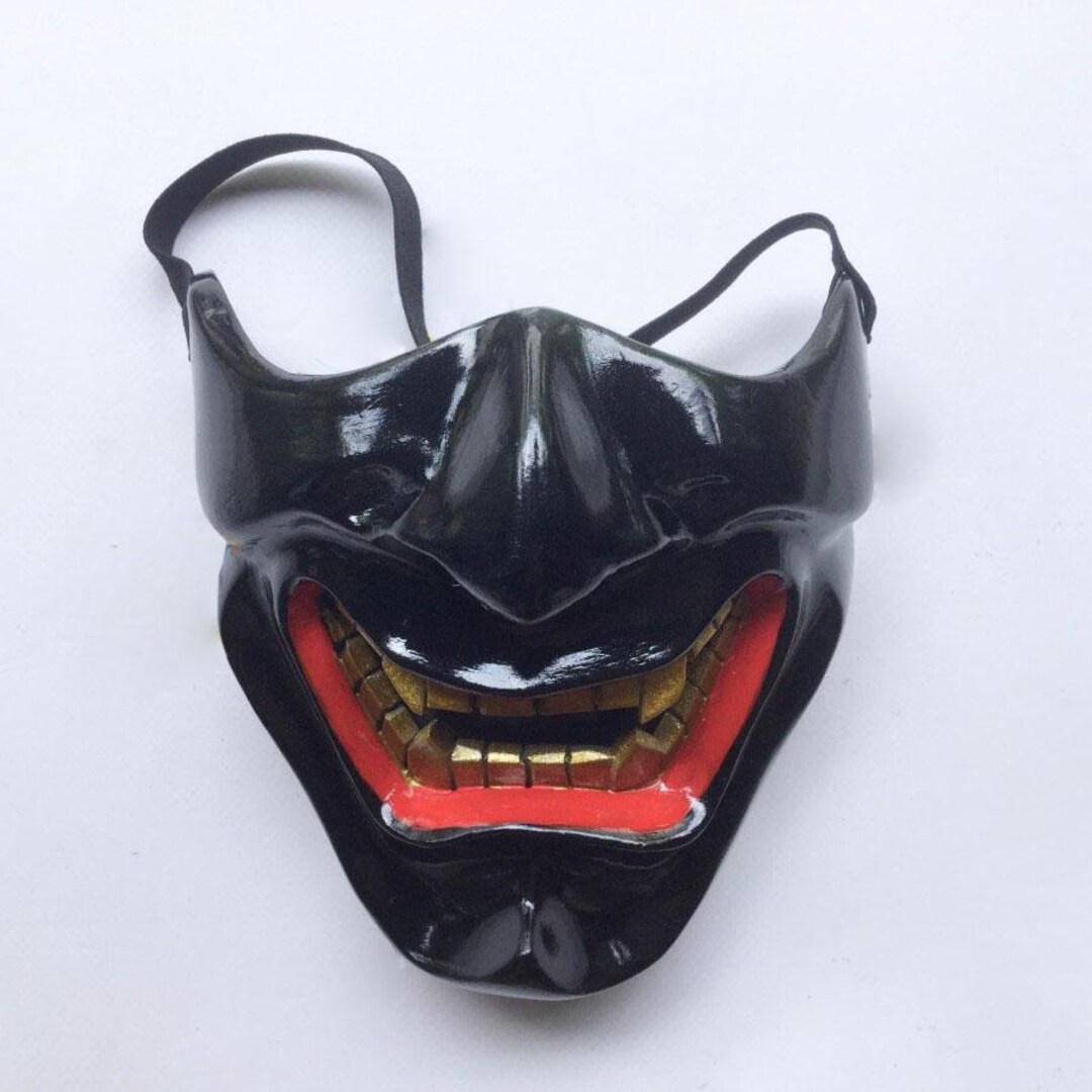 Black Devil Mask Handmade Mask Wooden Mask Cosplay Half Oni Halloween ...