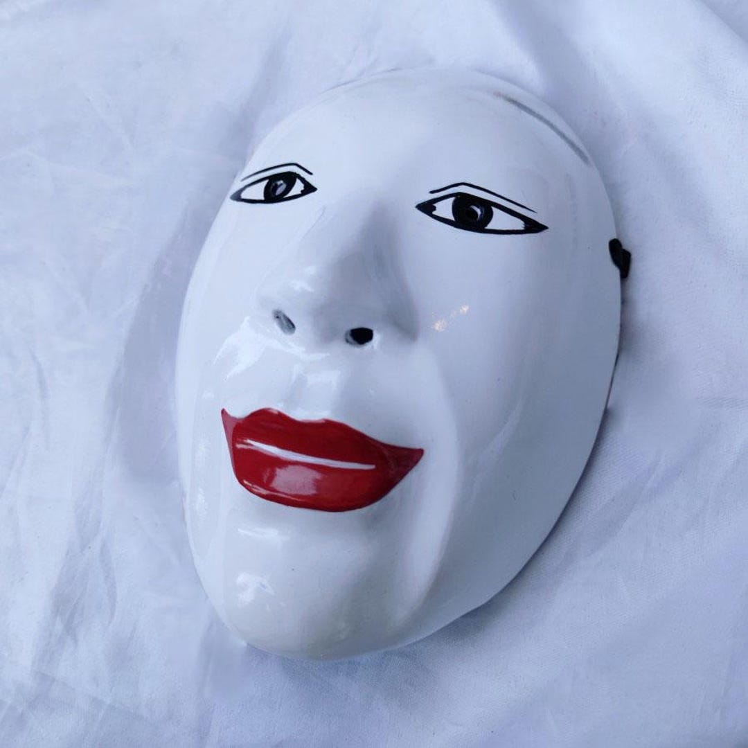 Custom Handmade Red Lips Human Face Mask Painted Wooden Cosplay (accept ...