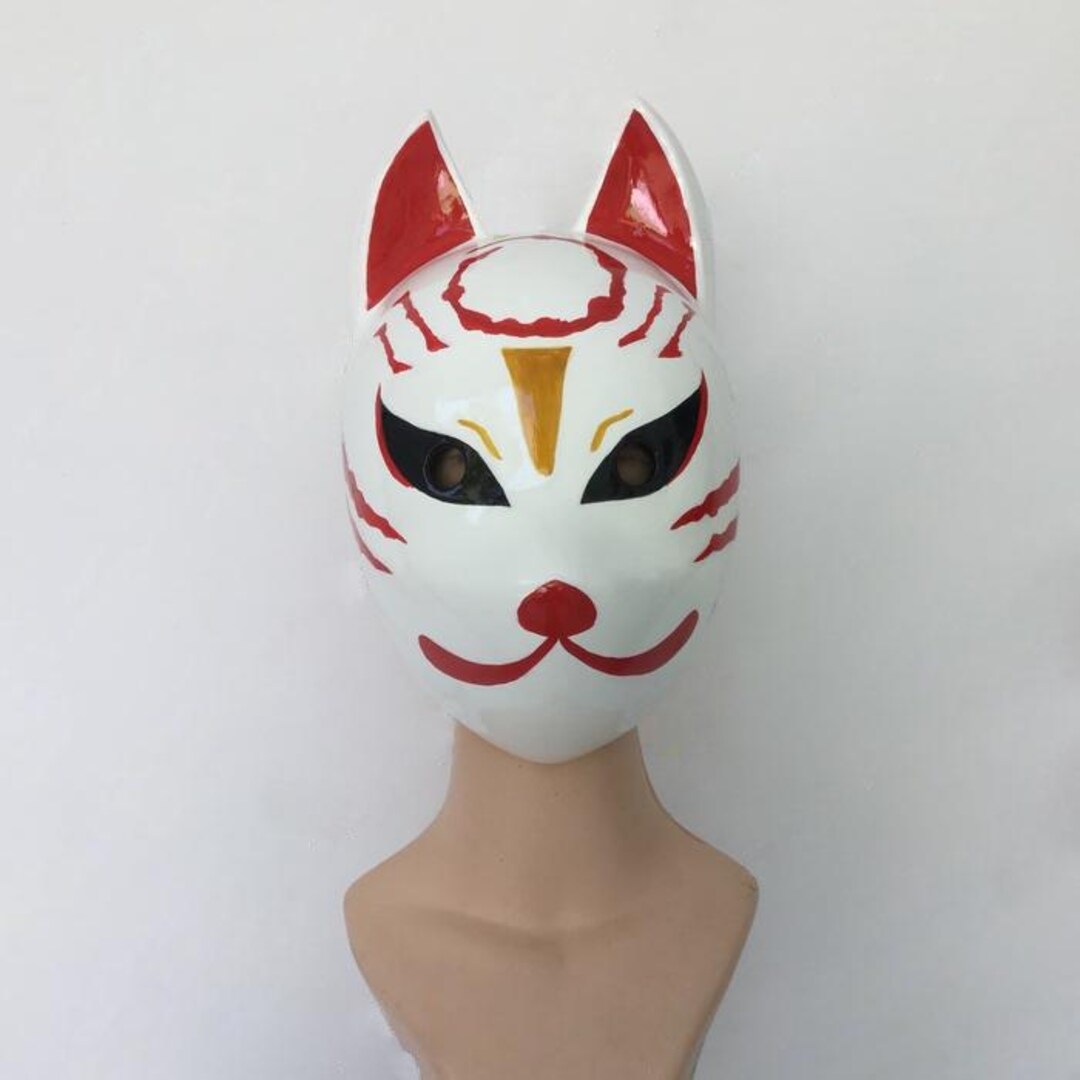 Customizable Handmade Kitsune Fox Mask: Claw Scratches Cosplay - Red ...