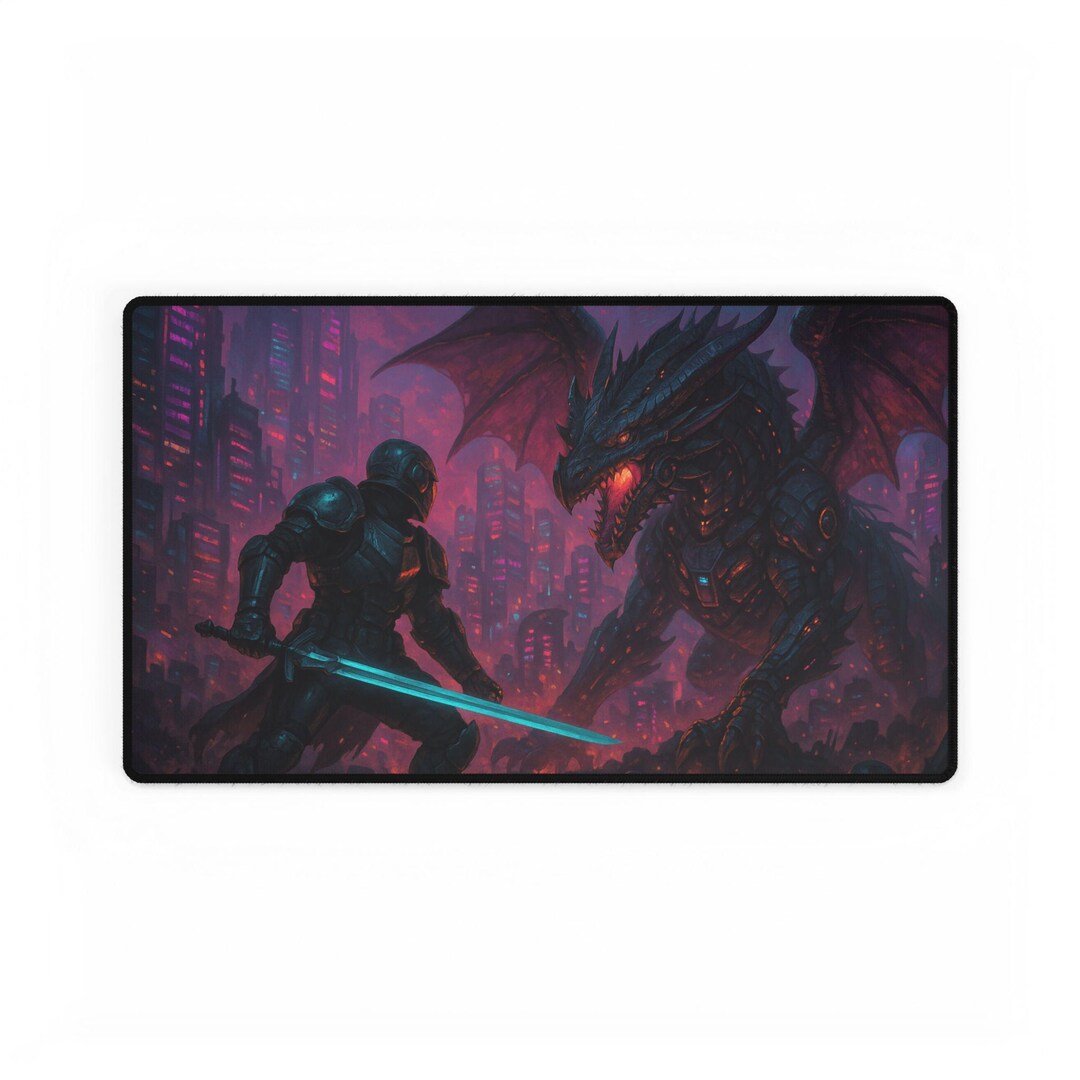 Fantasy Desk Play Mat - Dragon and Knight Design, Gaming Accessories ...