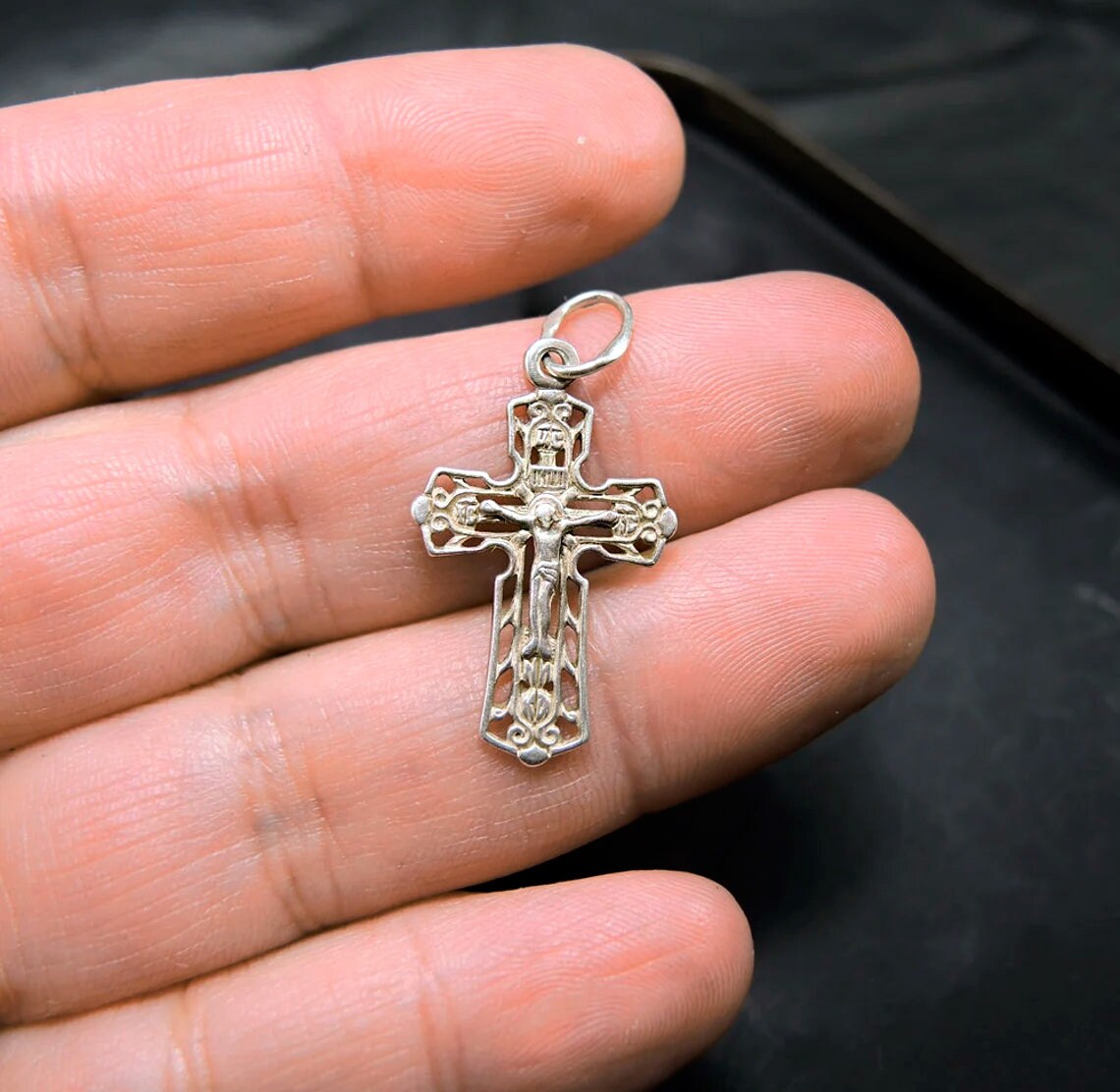 Filigree Cross 925 Silver Pendant, Christian Cross, Small Jesus Christ ...