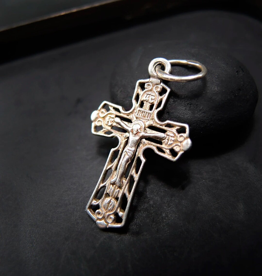 Filigree Cross 925 Silver Pendant, Christian Cross, Small Jesus Christ ...