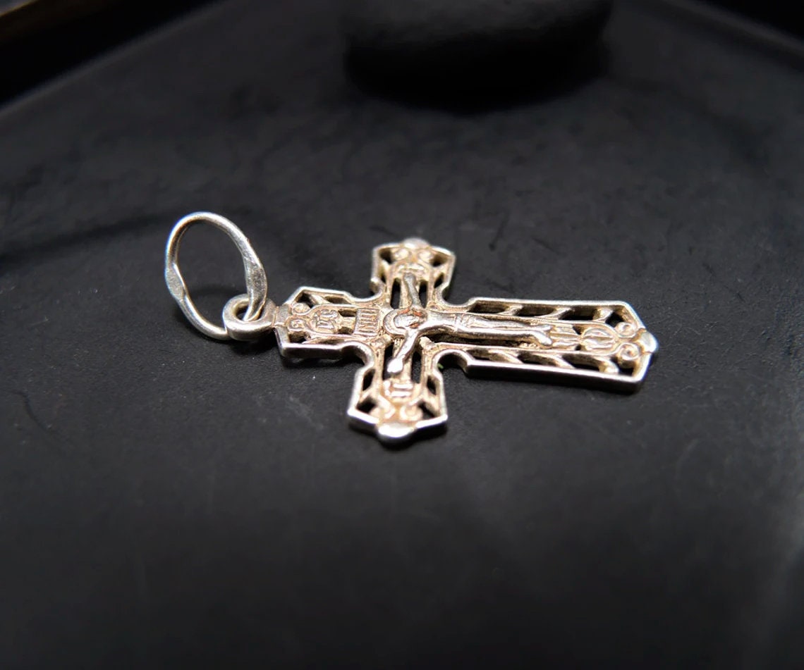 Filigree Cross 925 Silver Pendant, Christian Cross, Small Jesus Christ ...