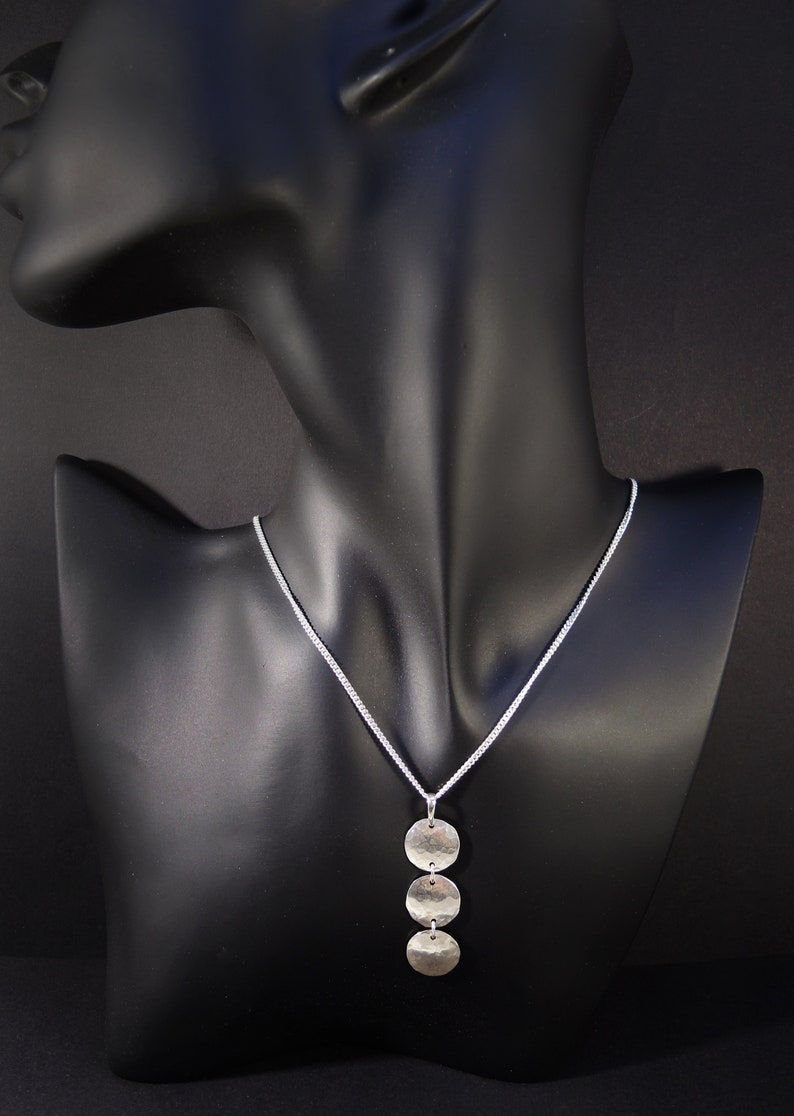 Disc Hammered Necklace, Sterling Silver Minimalist Necklace, Long ...
