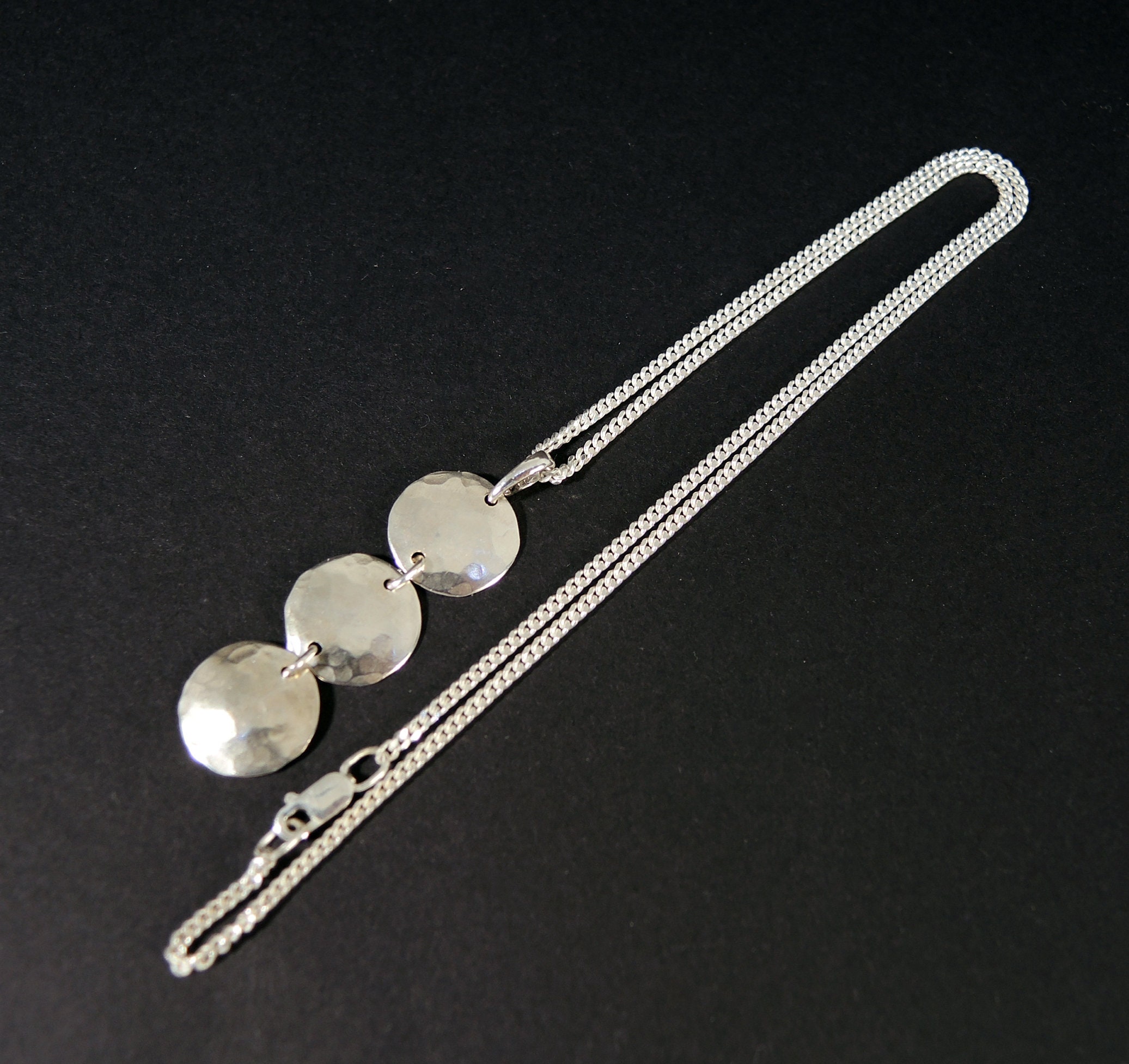 Disc Hammered Necklace, Sterling Silver Minimalist Necklace, Long ...