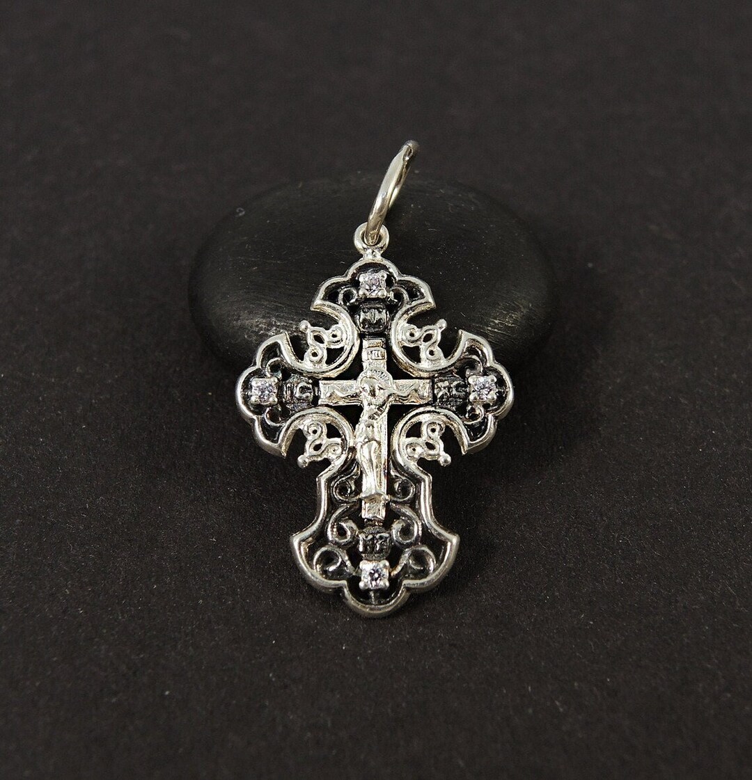 Stone Cross Sterling Silver Small Dainty Filigree Cross Pendant Jesus ...