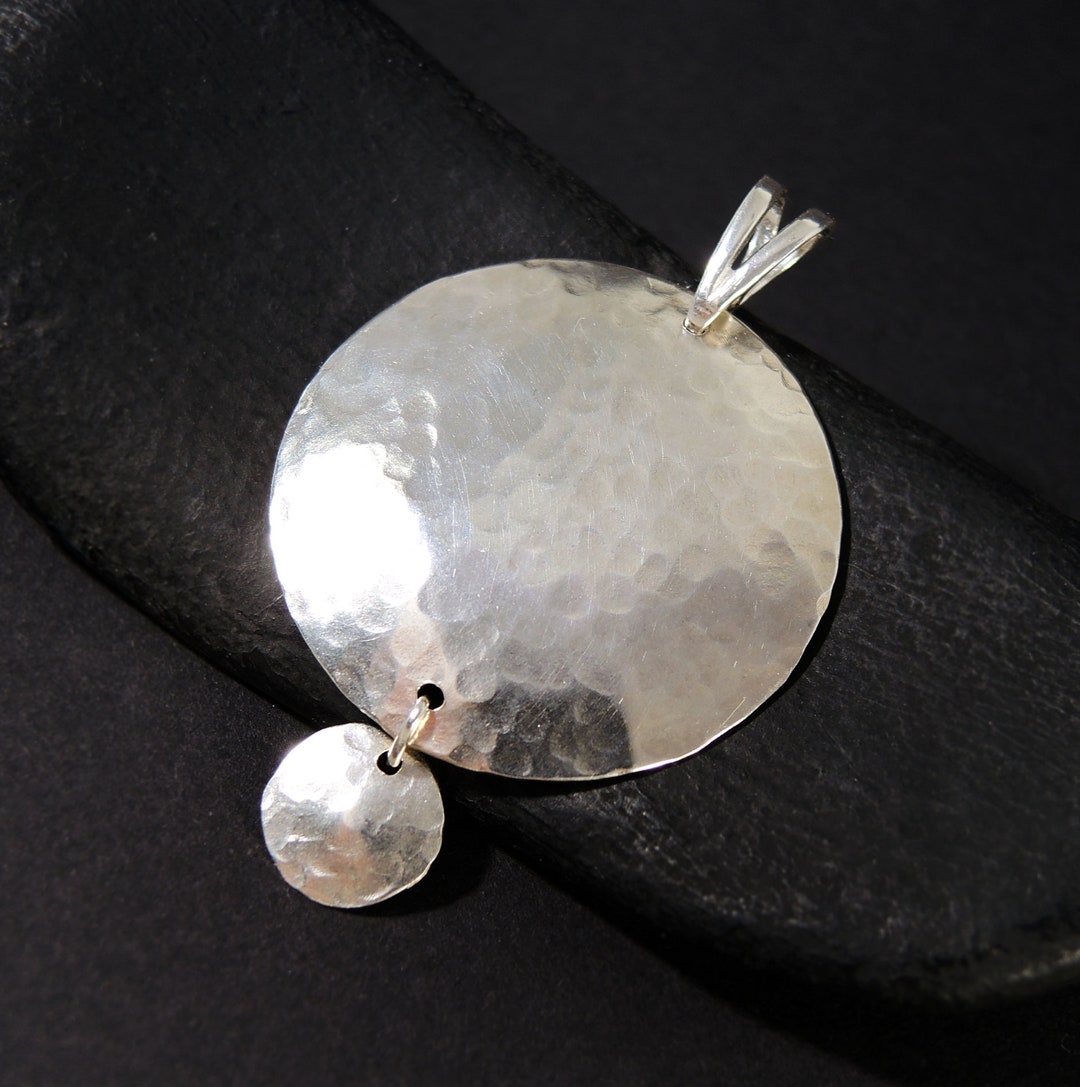 Statement Hammered Disc Pendant, Two Disc 925 Sterling Silver Necklace ...