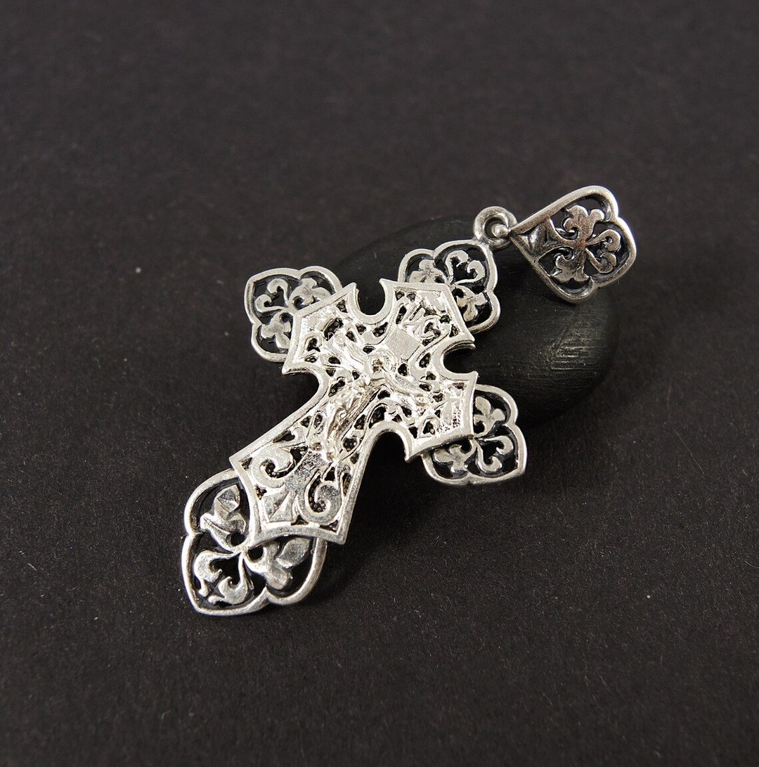 Filigree Christian Cross 925 Silver Pendant Jesus Christ Crucifix ...