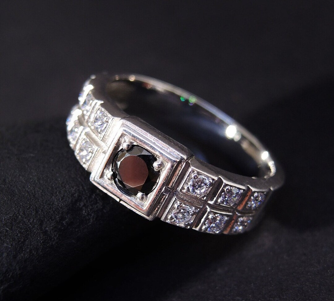 Statement Stone Signet Ring, Multi Stone Band Ring, Massive Black Stone ...