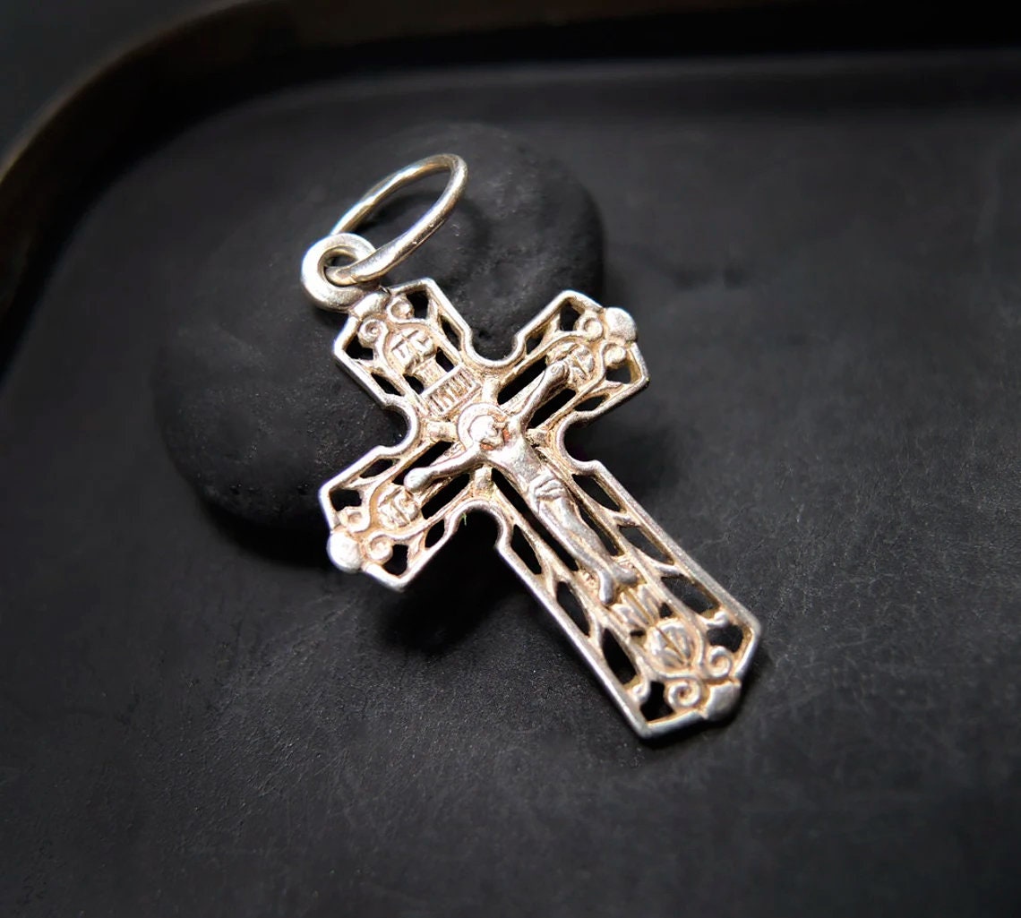 Filigree Cross 925 Silver Pendant, Christian Cross, Small Jesus Christ ...