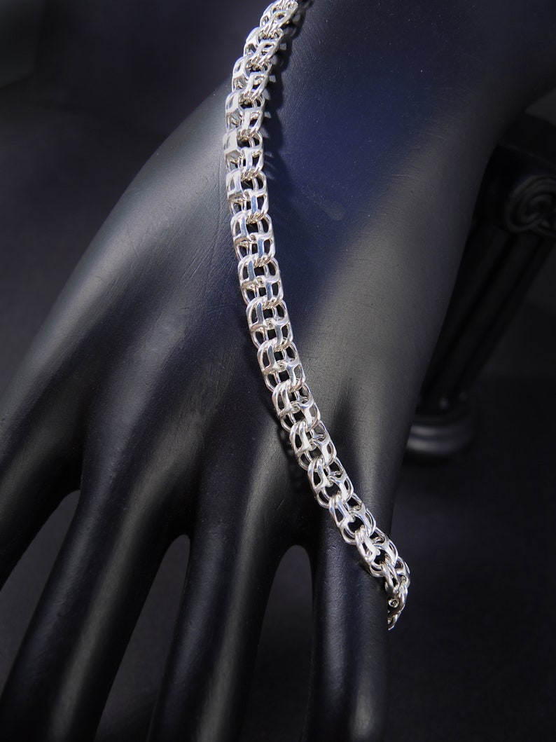 Sterling Silver Chain Bracelet, Byzantine Silver Bracelet, Wide Bismark ...