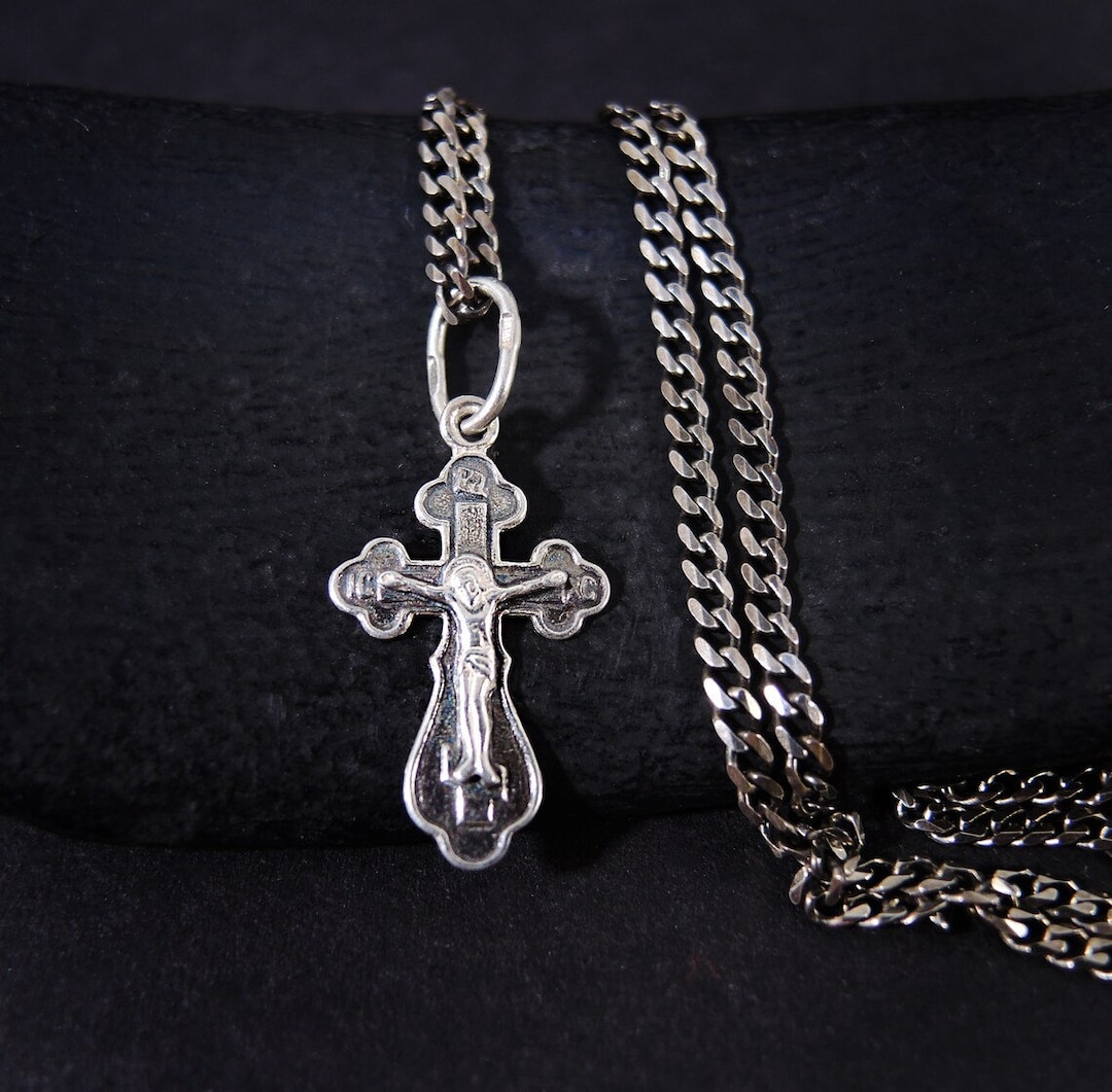 Tiny Cross Necklace Jesus Christ Crucifix 925 Silver Christian Small ...