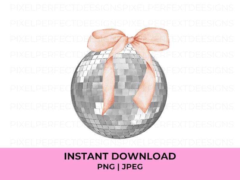 Disco Ball PNG Bow PNG Retro Disco Bow Sublimation PNG Ribbon Glitter ...