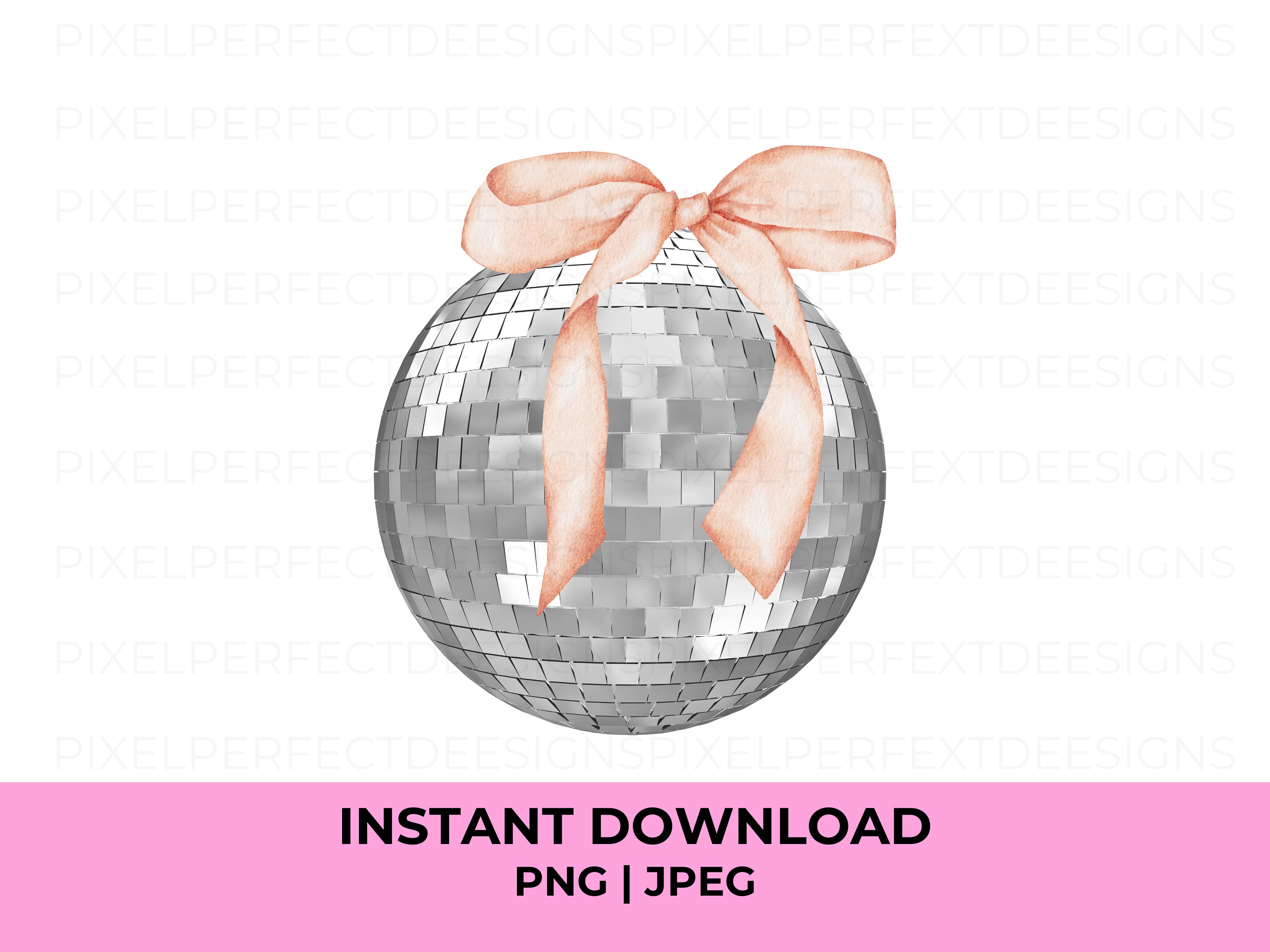 Disco Ball PNG Bow PNG Retro Disco Bow Sublimation PNG Ribbon Glitter ...