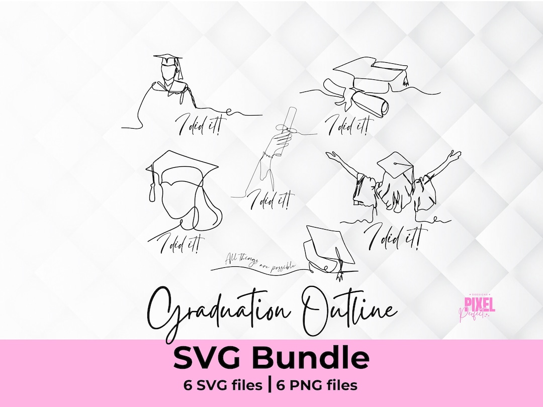 Graduation Cap Bundle SVG Line Art Graduation Bundle Clipart Gift for ...