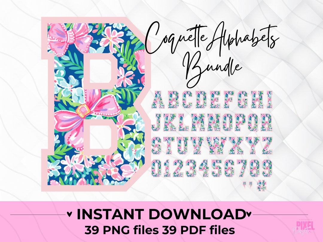 Coquette Alphabet PNG Bundle Alphabet Png Coquette Bow Alphabet Bundle ...