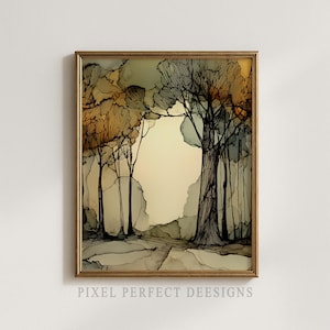 Modern Abstract Forest Landscape Gallery, Triptych Art Set of 3, Earthy ...