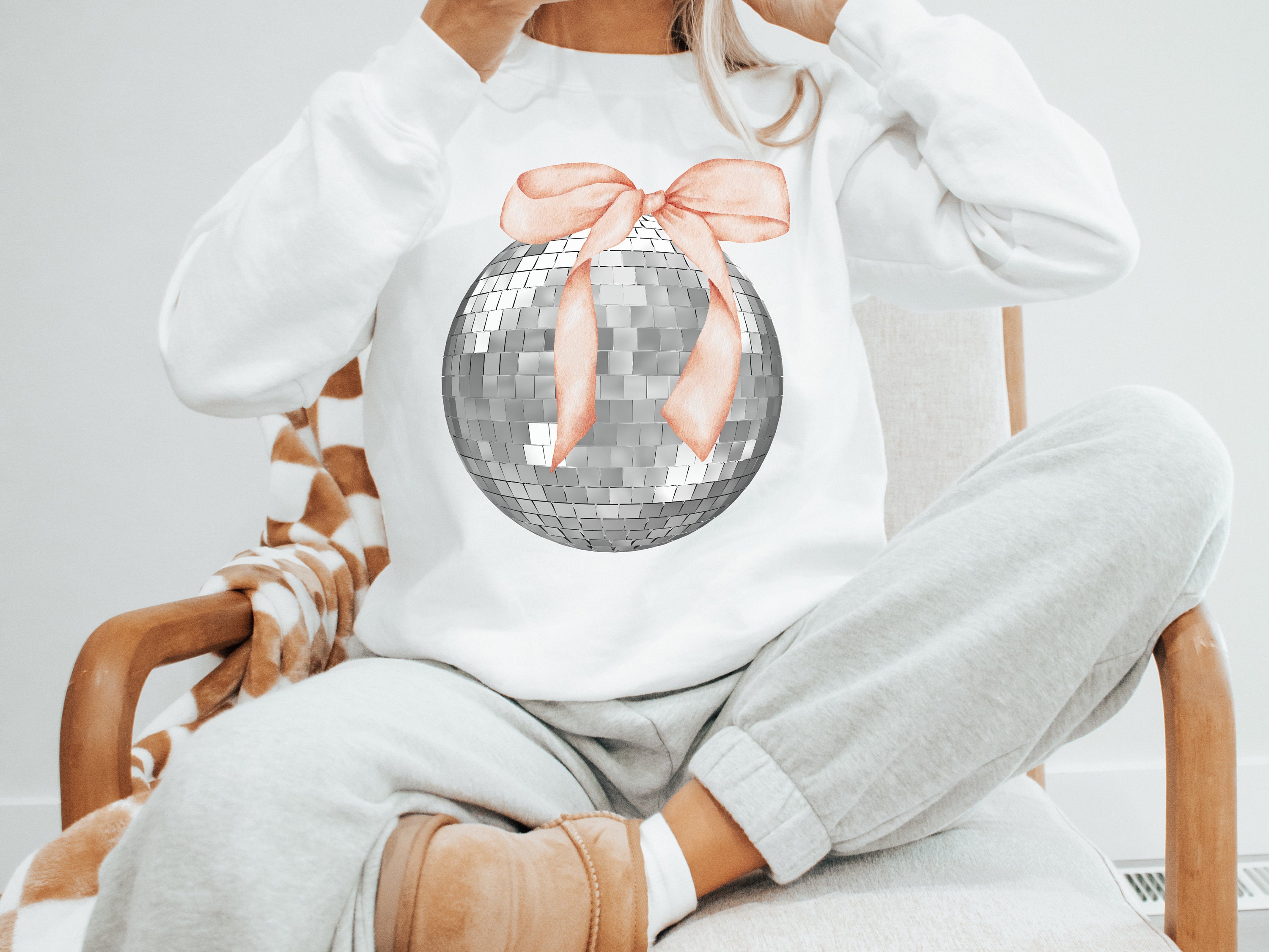 Disco Ball PNG Bow PNG Retro Disco Bow Sublimation PNG Ribbon Glitter ...