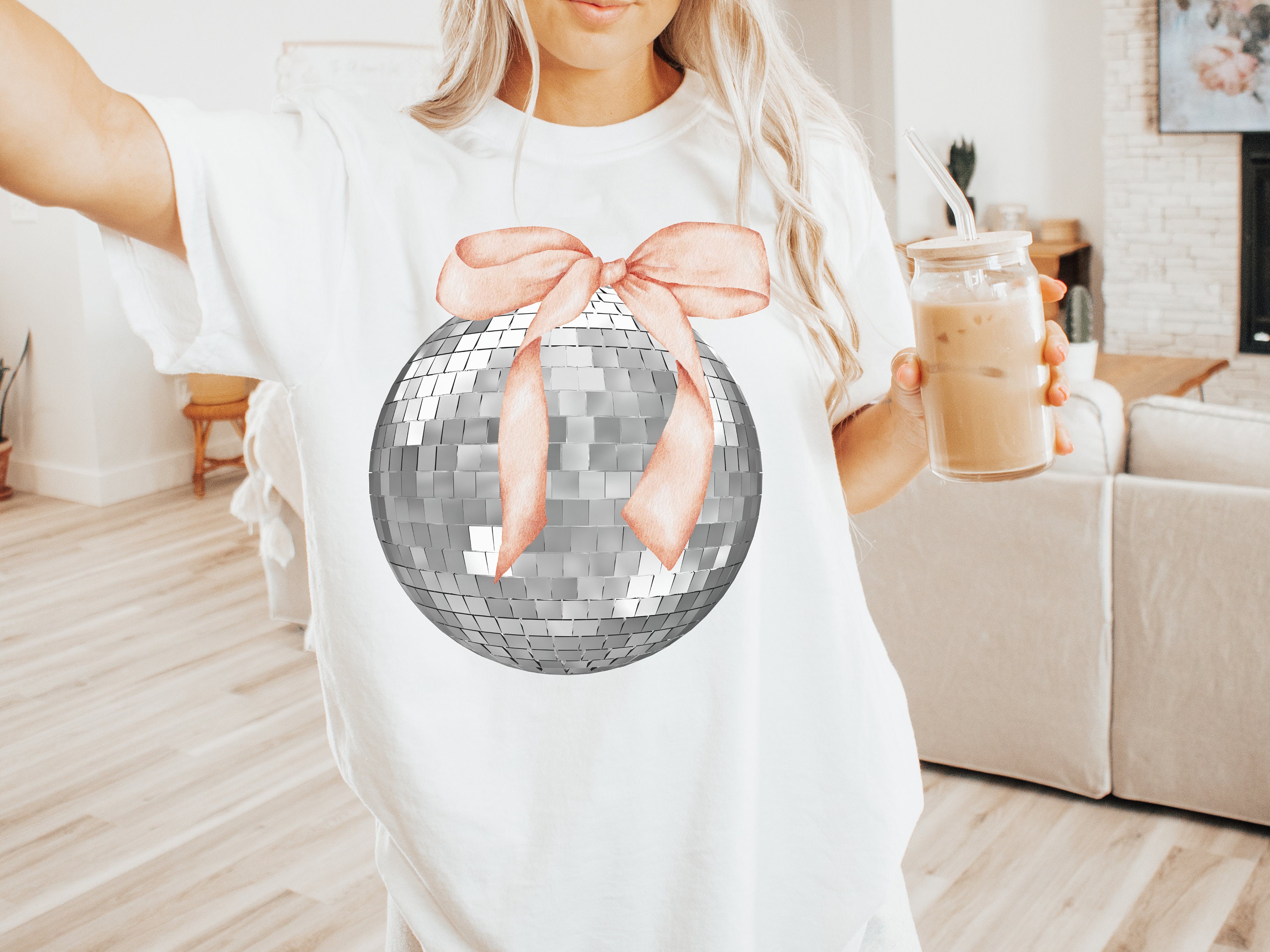 Disco Ball PNG Bow PNG Retro Disco Bow Sublimation PNG Ribbon Glitter ...